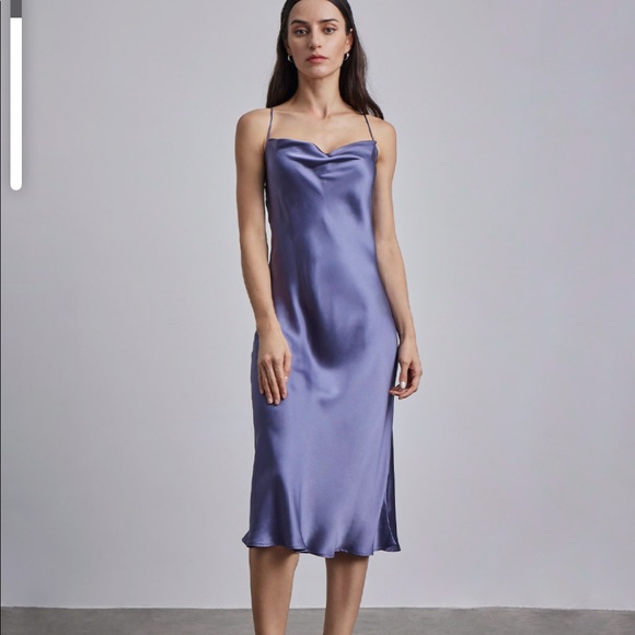 Silk Maison | Dresses | Cowl Neck Midi Silk Slip Dress In Violet | Poshmark